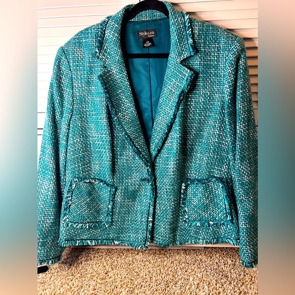 Style & Co. | Jackets & Coats | Style Co Womens Blue Tweed One Button ...